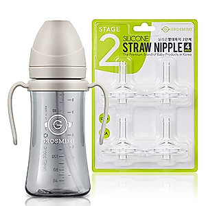 GROSMIMI Spill Proof no Spill Magic Sippy Cup Replacements (Straw only 4-counts, Stage 2), PPSU, BPA Free 10 oz (Beige)