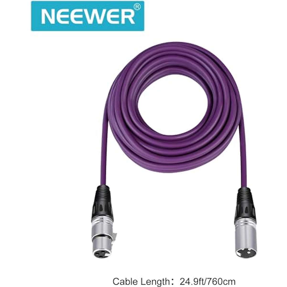 NEEWER 6 Pcs 24.9ft Microphone Audio Cable XLR Male to XLR Female Colored Snake Cable (Purple/Red/Blue/Orange/Yellow/Green)