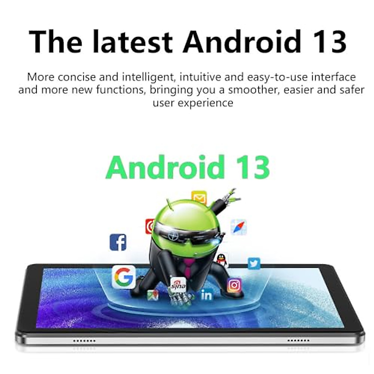JUNINK 10 inch Tablet Android 13 Tablets, 8GB (4+4) RAM 128GB ROM 1TB Expand, 1280x800 IPS HD Screen, Quad Core Processor, WIFI6, Dual Camera, 6000mAh, BT, Tablet (01)
