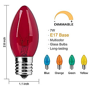 50 Feet C9 Bulb String Lights Outdoor Multicolored Christmas Lights Green Wire for Outdoor Patio Room Christmas Tree Party Backyard Decoration, E17 Base, 50 Bulbs