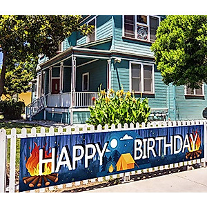 Large Camping Happy Birthday Banner | Camping Birthday Party Supplies Decorations | Birthday Camping Party Decorations for Yard Garden Outdoor - 9.8 x 1.6FT