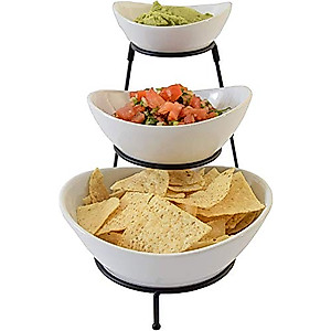 3 Tier Oval Chip and Dip Bowl Set Party Food Server Display Set Tiered Snack Server with Metal Rack