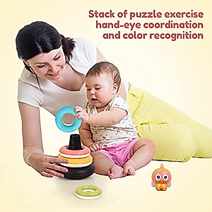 Vanmor 6 Pcs Stacking Nesting Baby Toys, Stacking Toys for Babies 6-12 Months, Teething Toy Building Circle Bird Decor, Montessori Early Educational Learning Toys for Toddler Boys Girls Gift