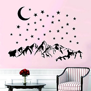 ANFRJJI Mystery Mountain Decal Hill Silhouette Art Vinyl Wall Sticker with Cute Moon and Stars Wall Art Murals for Living Room and Bedroom Effect Size : 45"x32"inch (Black-jwh316-Mountain)