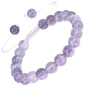 DAZCOLO Natural Gemstone Bracelet Adjustable Macrame Gems Stones 8mm Round Beads Healing Crystals Quartz Women Men Girls Gifts (lavender quartz)