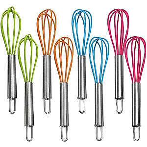 4 Pack" Multi-Color Mini Silicone Kitchen Whisks with Stainless Steel Handles Egg Beater Milk Beater Balloon Whisk for Blending Stirring Whisking and Beating(4 Colors)