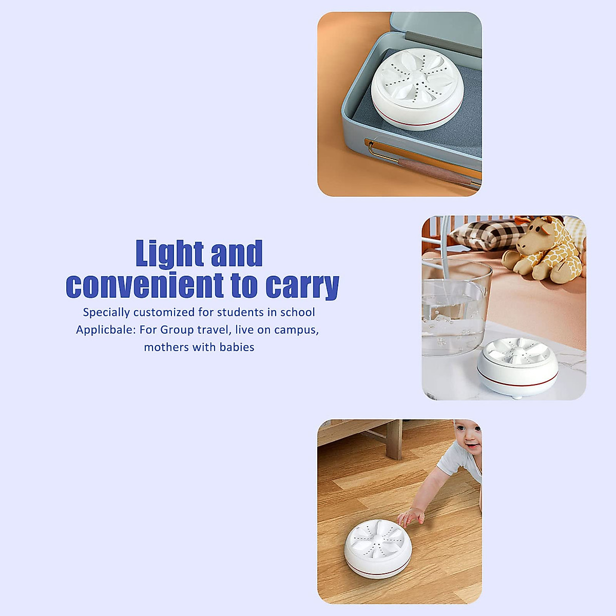 Ultrasonic Turbine Washing Machine, 50 Seconds Reverse Clean Circle High Strength Torque Pulsator Mini Ultrasonic Washer for Home, Business, Travel, College Room, RV, Apartment