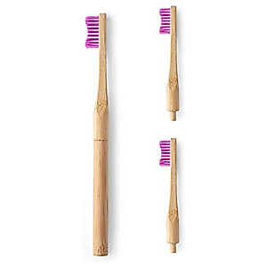 The Humble Co. Bamboo Toothbrush & 3 Toothbrush Heads Vegan and Eco Friendly Toothbrushes for Sustainable Zero Waste Oral Care, BPA Free Soft Bristle Toothbrush (Purple)