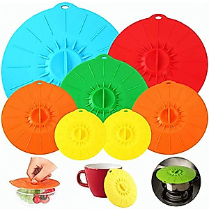 7 Pack Silicone Lids, Microwave Splatter Cover, 5 Sizes Reusable Heat Resistant Food Suction Lids fits Cups, Bowls, Plates, Pots, Pans, Skillets, Stove Top, Oven, Fridge BPA Free,Mothers Day Gifts