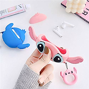 Ultra Thick Soft Silicone Case Cover for Apple AirPods 1 2 1st 2nd Generation with Strap Blue Stitch Anime 3D Cartoon Adorable Lovely Classic Cute Funny Women Teens Girls