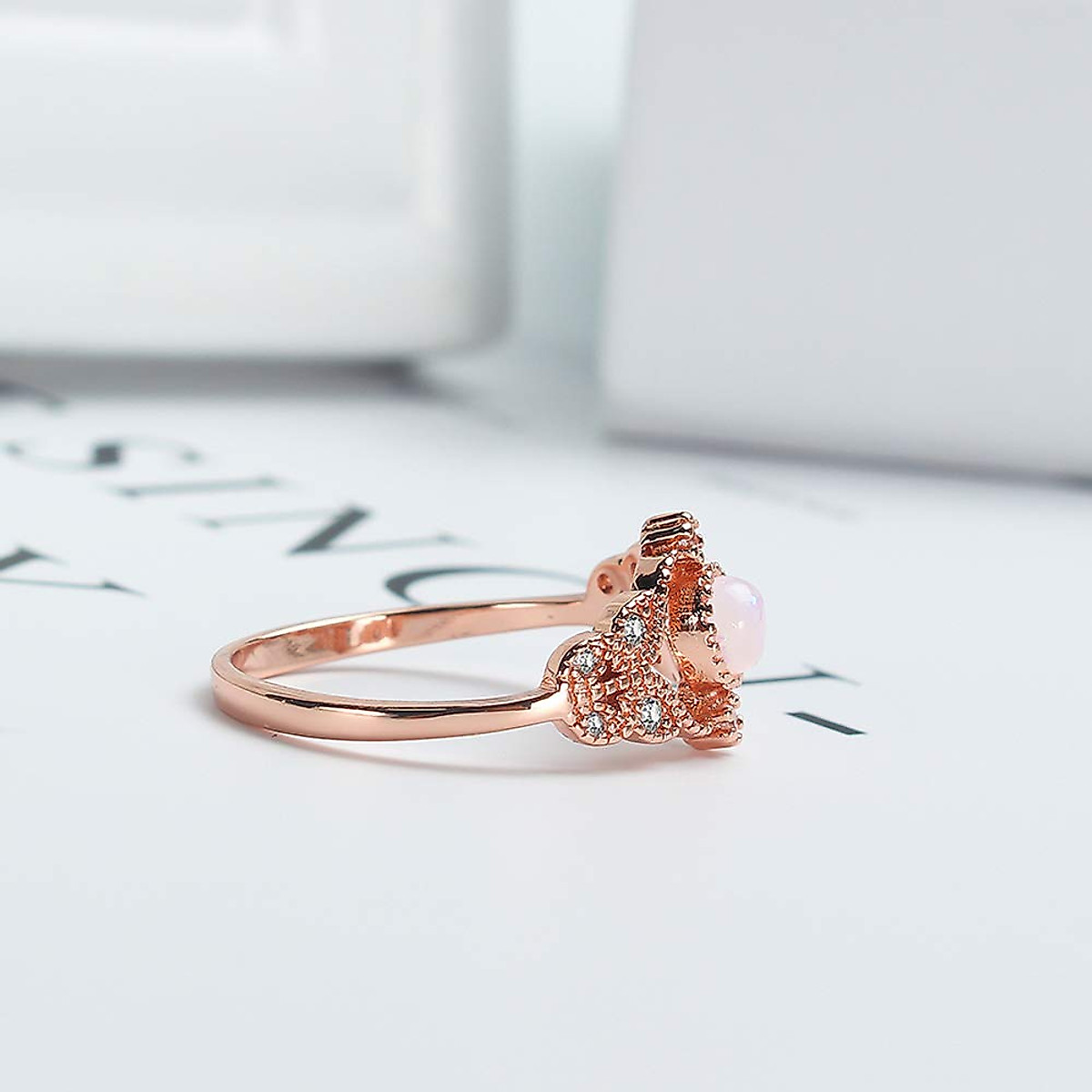 YAZILIND Rose Gold Plated Opal Cubic Zirconia Wedding Engagement Ring Women Jewelry Gift Size 8