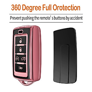 Sindeda for Jeep Key Fob Cover with Keychain Soft Full Protection Key Shell Key Case Compatible with 2021 2022 2023 2024 Grand Cherokee L Grand Wagoneer (5 Buttons, Pink)