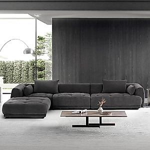COLAMY 144" Cloud Sectional Couch with Ottoman,Modular Sectional Sofa with 3 Large Seat and 1 Movable Ottoman for Living Room,DIY Combination, Chenille, Gray
