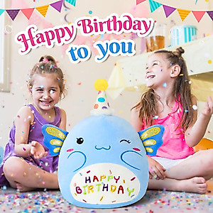 CozyWorld 14“ Birthday Axolotl Plush Pillow, Blue Axolotl Stuffed Animal Soft Axolotl Plush Toy, Cute Plushie Doll Gifts for Kids & Birthday Party Decor