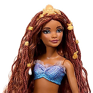 Mattel Disney The Little Mermaid Deluxe Mermaid Ariel Doll with Iridescent Tail, Hair Jewelry Beads, and Doll Stand
