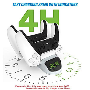 PS5 Controller Charger, Etpark Upgraded PS5 Charging Station Dock with LED Indicator, Safety Chip Protection, Dual USB Type C Fast Charging, White