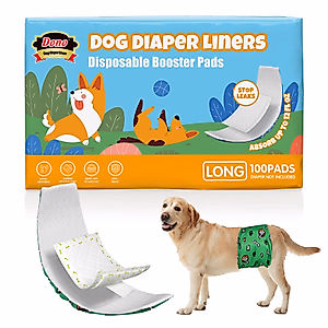 Dono Dog Diaper Liners for Male and Female Dogs, Super Absorbent Dog Booster Pads, 100ct Disposable Doggie Diaper Inserts fit Reusable Male Belly Bands, Wraps, Washable Period Panties (Long)