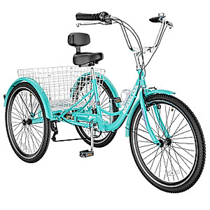 DoCred Adult Tricycles, 3 Wheel Bikes for Adults 20/24/26 inch 7 Speed Adult Trikes Bicycles Cruise Trike with Shopping Basket for Seniors, Women, Men