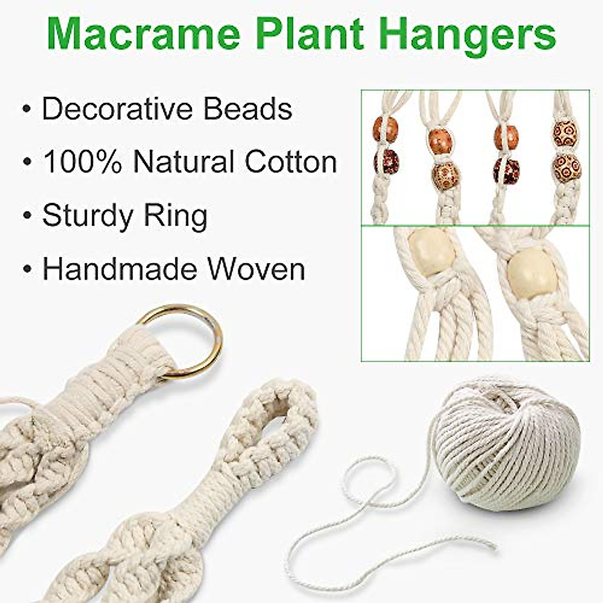 GROWNEER 5 Packs Macrame Plant Hangers with 5 Hooks, Different Tiers, Handmade Cotton Rope Hanging Planters Set Flower Pots Holder Stand, for Indoor Outdoor Boho Home Decor