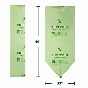 SUPERBIO 33 Gallon Compostable Yard Waste Bags, Lawn & Leaf Bags, 40 Count, ASTM D6400, BPI and OK compost INDUSTRIAL