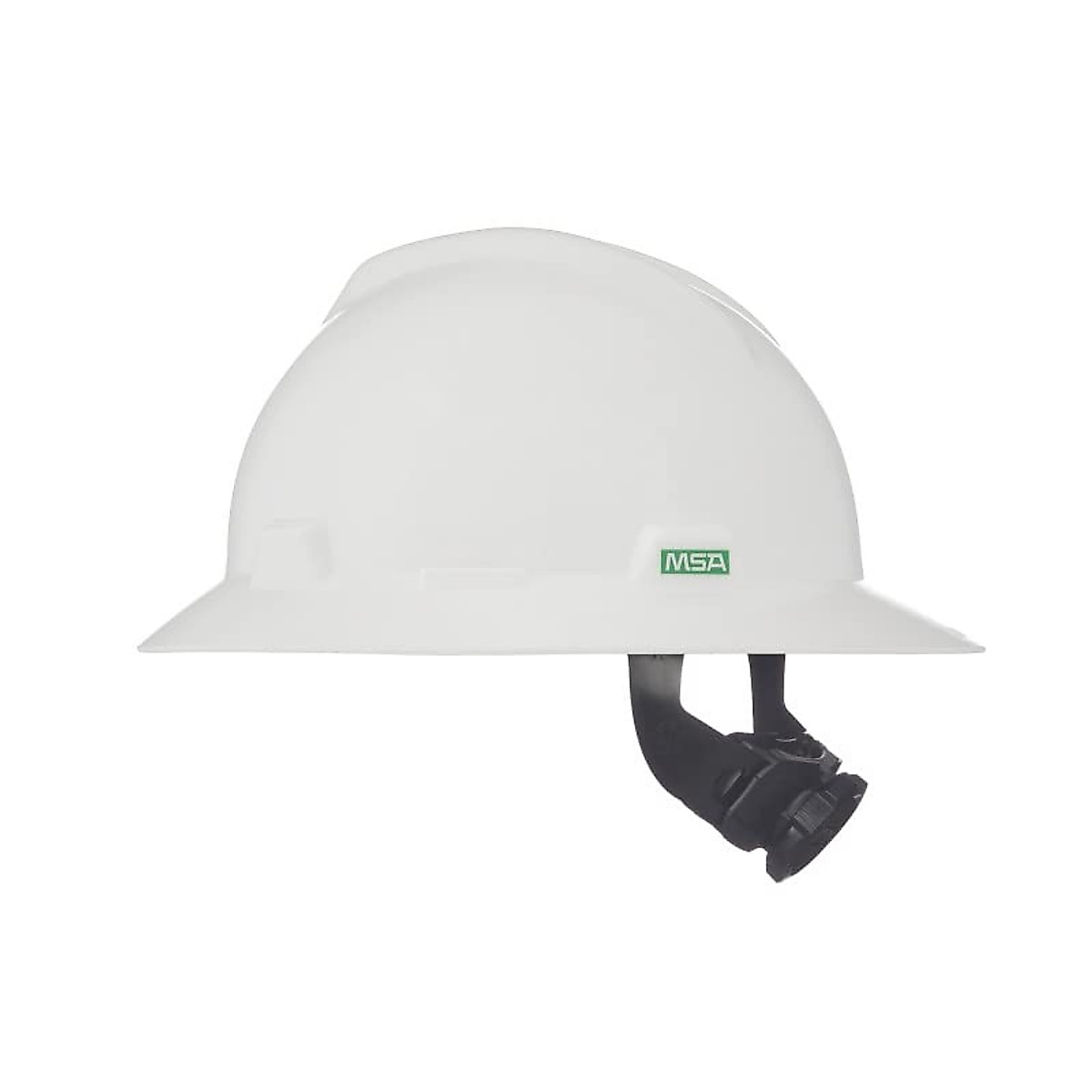 MSA 475369 V-Gard Full-Brim Hard Hat With Fas-Trac III Ratchet Suspension | Polyethylene Shell, Superior Impact Protection, Self Adjusting Crown-Straps - Standard Size in White