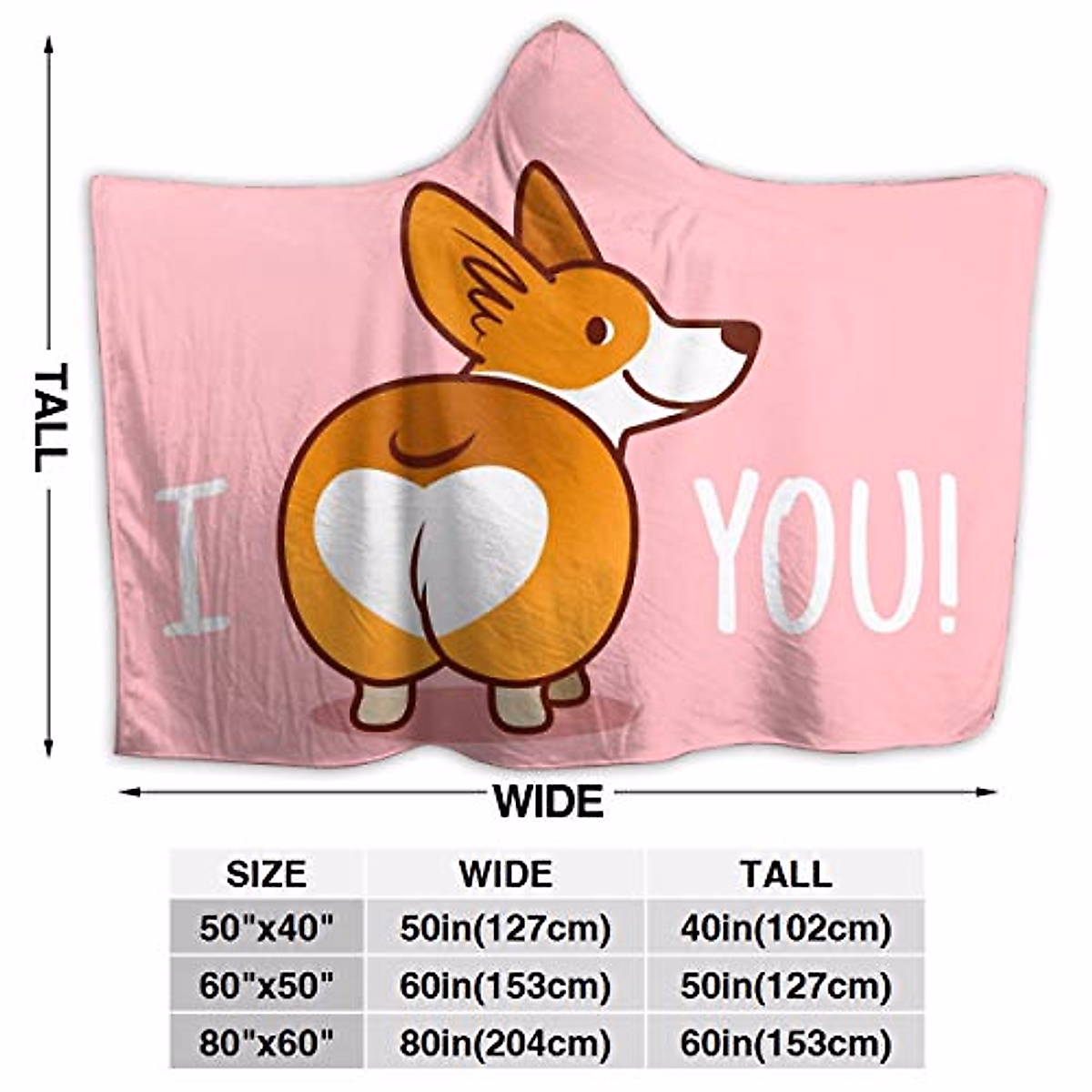 Cute Smiling Welsh Corgi Dog Hoodie Blanket Wearable Throw Blankets for Couch Blanket Hooded for Baby Kids Men Women