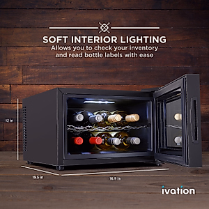 Ivation Premium 8 Bottle Horizontal Thermoelectric Wine Cooler/Chiller Counter Top Red & White Wine Cellar w/Digital Temperature, Freestanding Refrigerator Quiet Operation Fridge