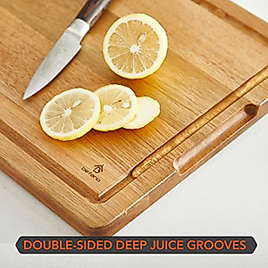 Befano Acacia Wood Cutting Board with Compartments 15"x 11", Reversible Butcher Block Cutting Board with Juice Grooves, Charcuterie Board for Meat, Cheese and Vegetables