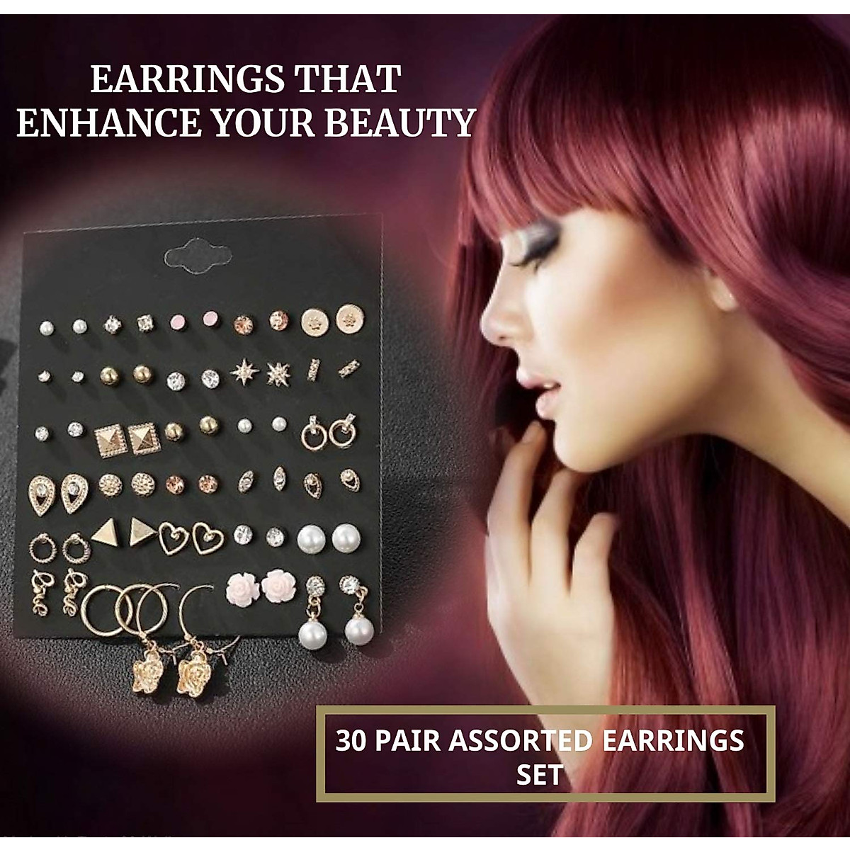 DAZZINO 12-30 Pairs Assorted Multiple Stud Earrings Hoop Set Dangle Cute Hypoallergenic Earrings CZ Bow Butterfly Flower Leaf Ball Simple Drop Earrings Stud for Women Pack