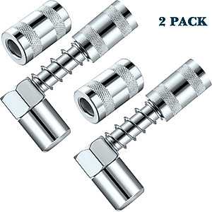 Boao 4 Pieces 90 Degree Grease Gun Coupler Silver Coupler Adapter 3 Jaw Angle Grease Fitting Tool with Sleeves for Auto, Farm, Truck or Industrial Use