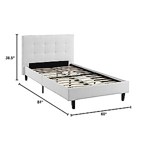 Modway Linnea Upholstered White Full Platform Bed with Wood Slat Support