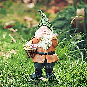 DUSVALLY Garden Gnome Statue Outdoor Statues Vivid Statue Statuary Garden Sculptures Yard Décor,Statue with Flower Basket and Frog