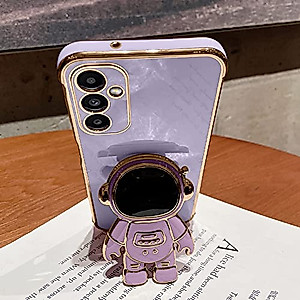 AIGOMARA 6D Plating Astronaut Hidden Stand Case Cover for Samsung Galaxy A14 5G Women Astronaut Folding Bracket Kickstand iPhone Case with Camera Protector Soft TPU Shockproof Bumper - Purple