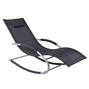 Outsunny Zero Gravity Rocking Chair Outdoor Chaise Lounge Chair Recliner Rocker with Detachable Pillow and Weather-Resistant Fabric for Patio, Deck, Pool, Black