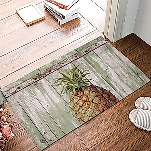 Door Mat for Bedroom Decor, Retro Pineapple on Wood Floor Mats, Holiday Rugs for Living Room, Absorbent Non-Slip Bathroom Rugs Home Decor Kitchen Mat Area Rug 18x30 Inch