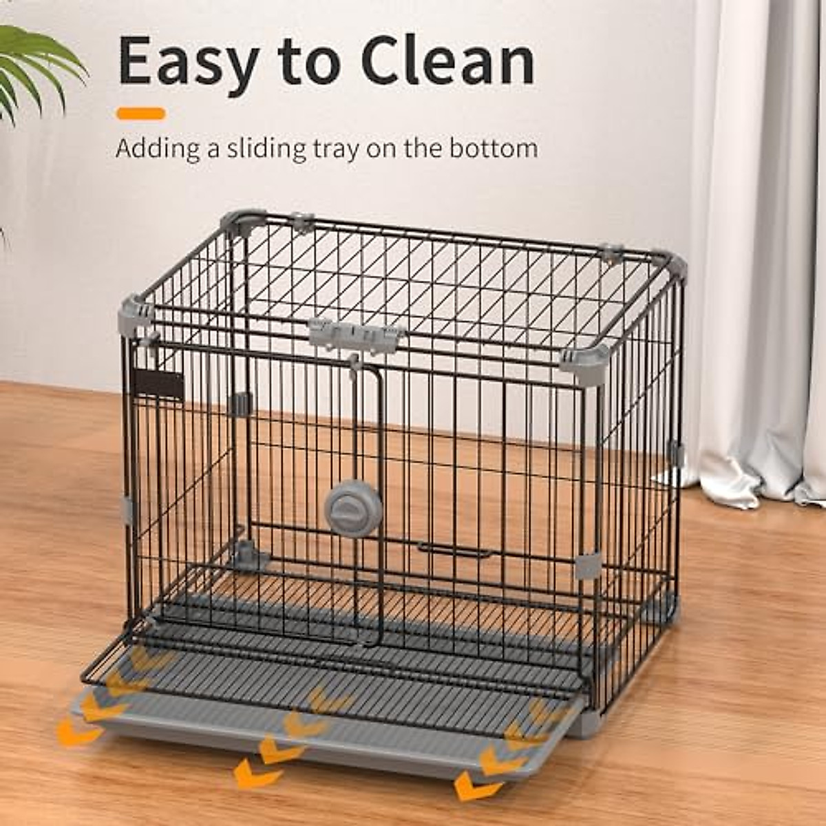 FLARUZIY Dog Crate for Small Dogs Under 25lbs,24 inch Black Thick Metal Dog Kennel Indoor Wire Cage with Double Door and Removable Tray for Pets,Puppy