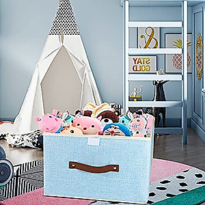 JYPS 3-Pack Extra Large Collapsible Storage Bins with Lids and Handles (15x10x10 inches), Washable Foldable Clothes Storage Boxes, Storage Cubes Organizer for Bedroom Closet Office -Blue