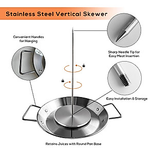 Fengzhe Al Pastor Skewer for Grill, Stainless Steel Vertical Skewer, Brazilian Spit Stand with 3 Spikes,2 Brushes,Ideal for Tacos Al Pastor,Shawarma, Kebabs on Smoker, Oven,with Fat Separator Tray.
