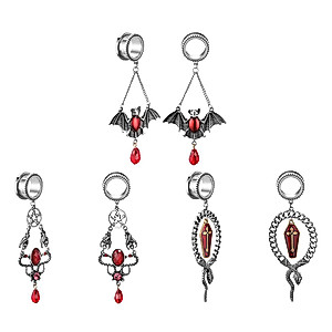 TBOSEN 6PCS Set Stainless Steel Retro Large Dangle Bridal Ear Gauges Tunnels Plug Stretching Tapers Screw Fit Tunnels 2g-1" in 6mm-25mm(00g)