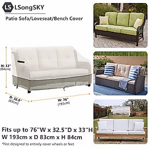 LSongSKY Patio 3-Seater Sofa Cover,Outdoor Couch Cover Fits up to 76W x 32.5D x 33H Inches,100% Waterproof Heavy Duty Patio Furniture Covers,Beige & Gray-Green
