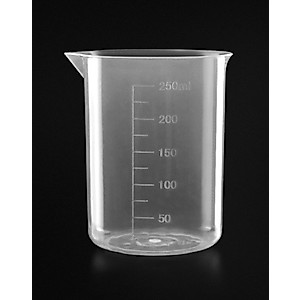 QWORK Plastic Beakers, 250ml, 12 Pieces, Polypropylene, Raised Graduations, Tapered Spout