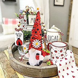 Upltowtme Ladybug Gnomes Ladybug Kitchen Tiered Tray Decor Ladybird Gnomes Plush Swedish Tomte Scandinavian Figurine Spring Summer Farmhouse Household Ornament