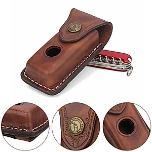 Tourbon EDC Leather Pocket Folding Knife Sheath 3.8 Inch Blade Carrier Holster Flashlight Holder Case for Belt