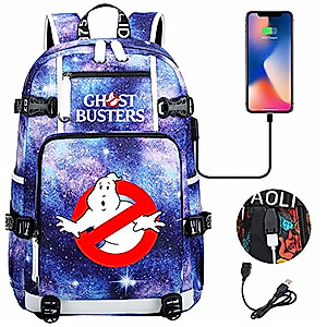 KBIKO-zxl Boys Girls Ghostbusters School Backpack Wear Resistant Bookbag with USB Charging Port Outdoor Travel Knapsack