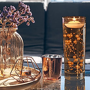Nuanchu 50 Pieces Artificial Pearl String for Floating Candles 6 Inch Pearl String Vase Fillers Floating Candles Centerpiece for Valentine's Day Wedding Dinning Table Party (Rose Gold)