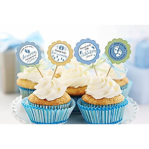 80 Pieces Cute Blue Feet Thank You Stickers, Baby Shower Birthday Party Decorate Boy Footprint Party Gift Wrap Bag Label Decorations, 4 Design Stickers