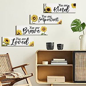 4 Pcs Sunflowers Inspirational Wall Decors Sunflower Gifts for Woman You Are Kind Wall Art Rustic Wood Sign Hanging Decoration for Living Room Bedroom Bathroom Door Decor (Inspirational Sunflower)