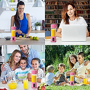 Portable Blender, Personal Mini Bottle Travel Electric Smoothie Blender Maker Fruit Juicer Cup, with 13oz Bottles, 6 Blades and USB Rechargeable Batteries for juice shakes and smoothies (Pink)