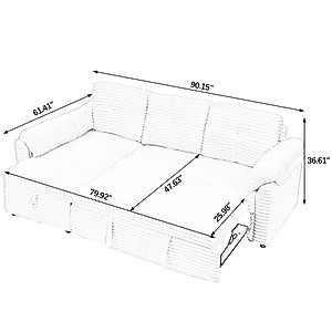 LUMISOL 90" Convertible Sectional Sofa with Pull Out Bed, L-Shaped Sleeper Sofa Bed with Storage Chaise, Modern Corduroy Sectional Sofa Couch for Living Room, Small Apartment, Beige