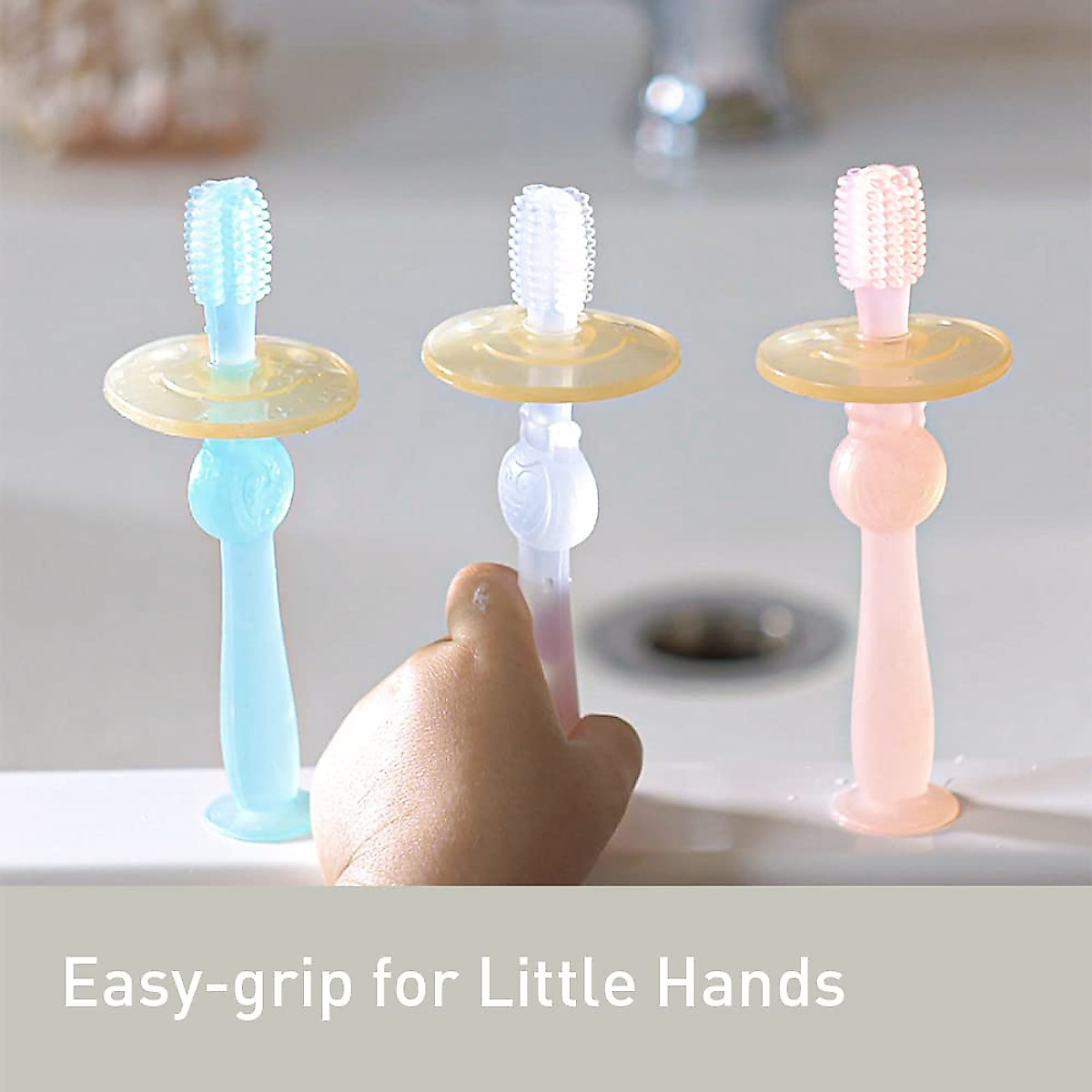 haakaa Baby Toothbrush Baby - 360° Food Grade Silicone Toothbrush for Baby 6M Toothbrush with Shield & Base Design, 1pc (Blue)